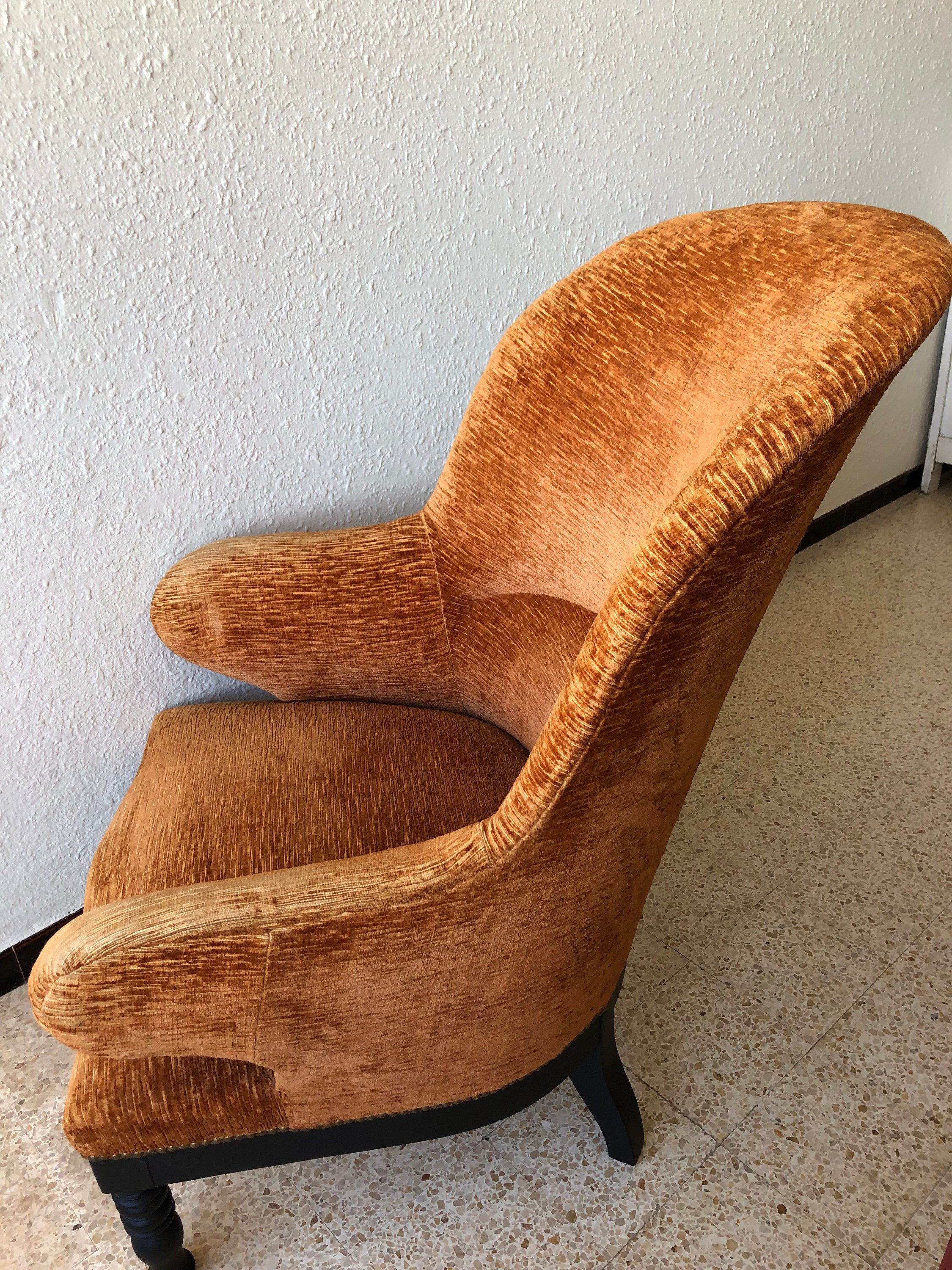 Vintage frog armchair in rust Velvet