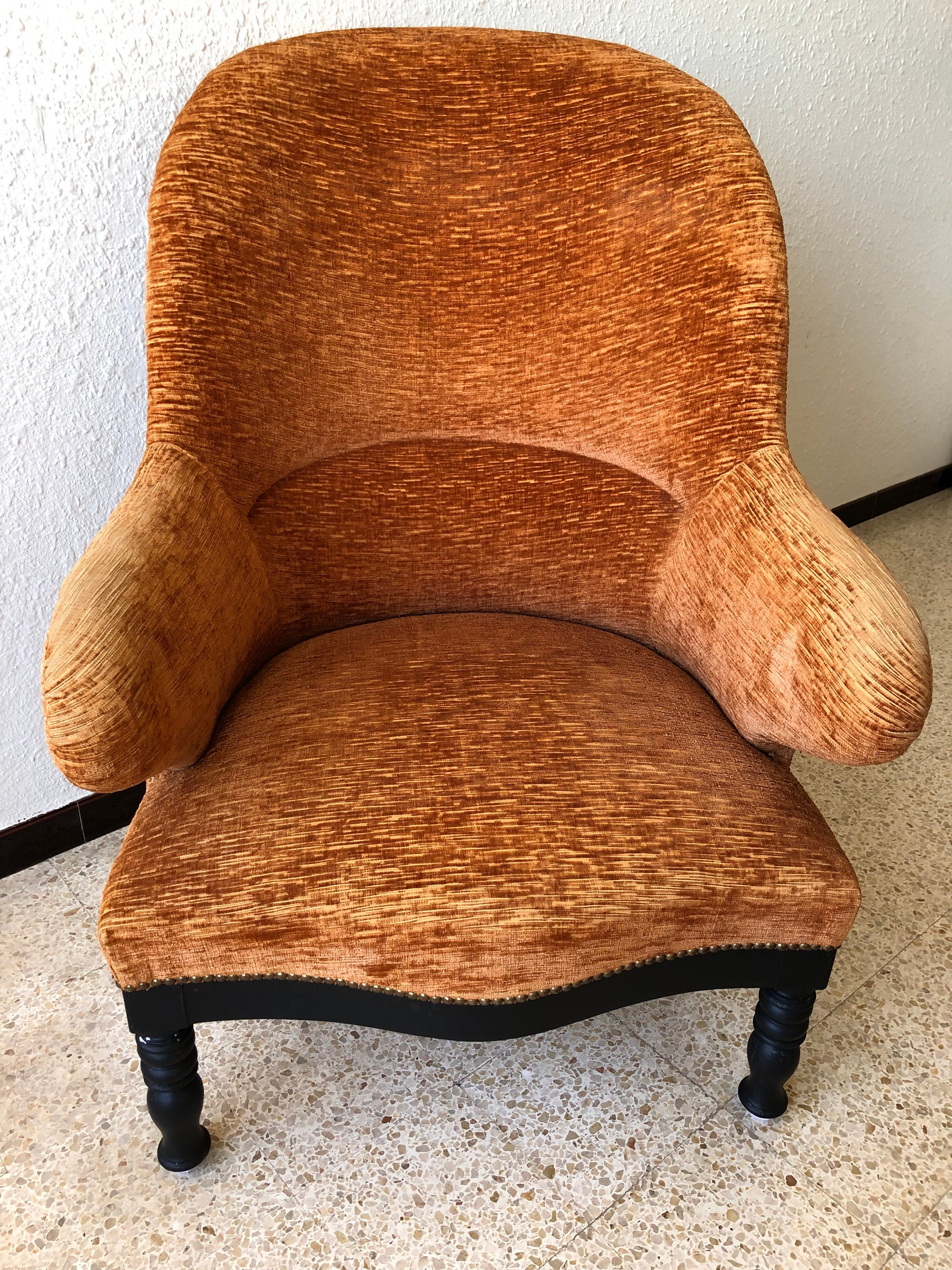 Vintage frog armchair in rust Velvet