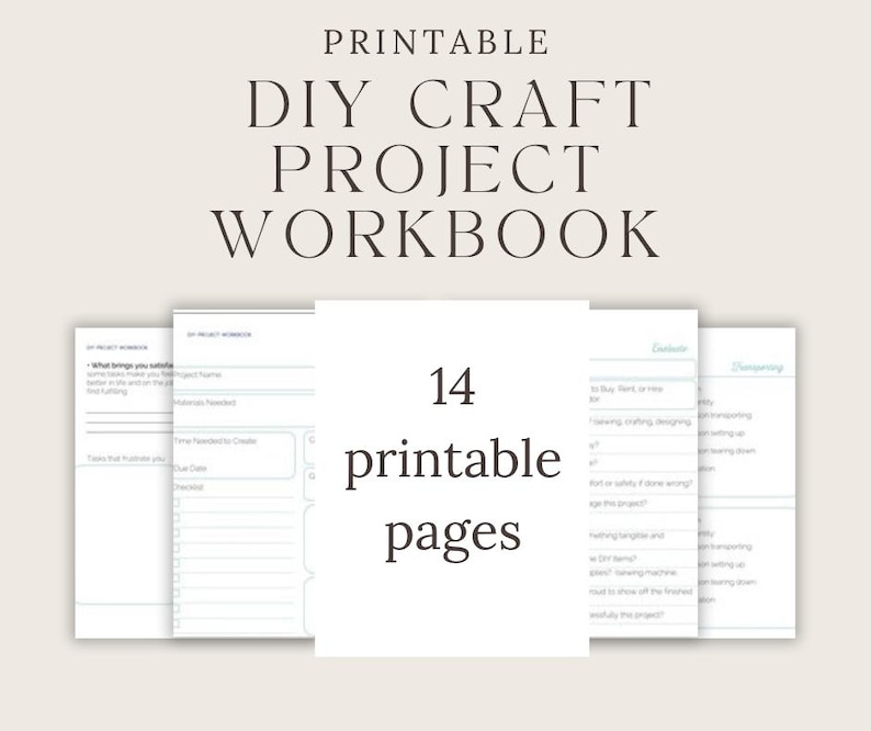 DIY Craft Project Workbook, Digital Printable Worksheets. Project ...