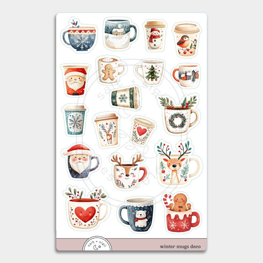 Winter | Mugs // Deco Sheet - Planner Stickers, Yule, Journal, Gift - Etsy