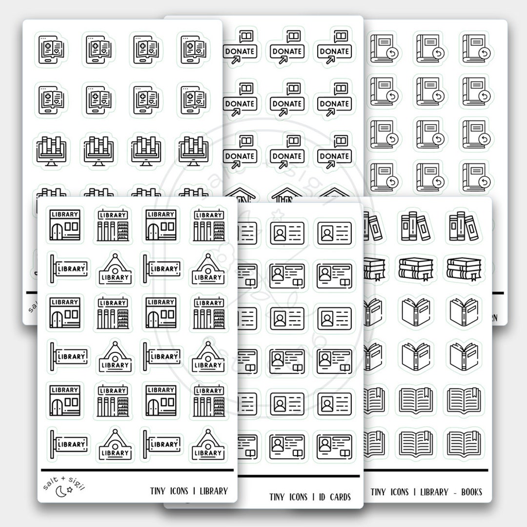 Library // Foil Tiny Icons - Planner Stickers, Gift, Books, Reading - Etsy