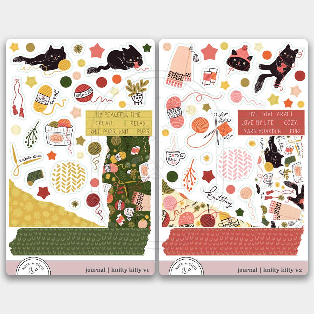 Knitty Kitty // Journal Kit - Planner Stickers, Cat, Diary, Collage - Etsy