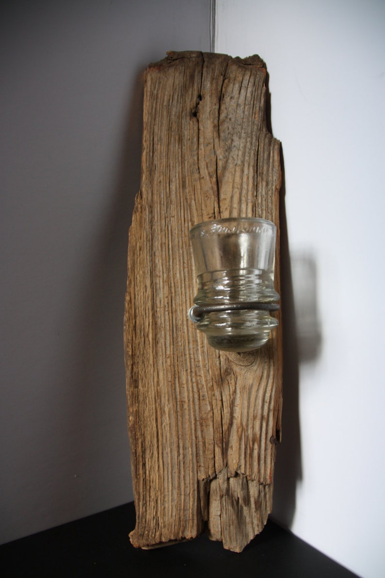 Rustic Glass Insulator Candle Holder Wall Vase, Barn Wood Farmhouse ...