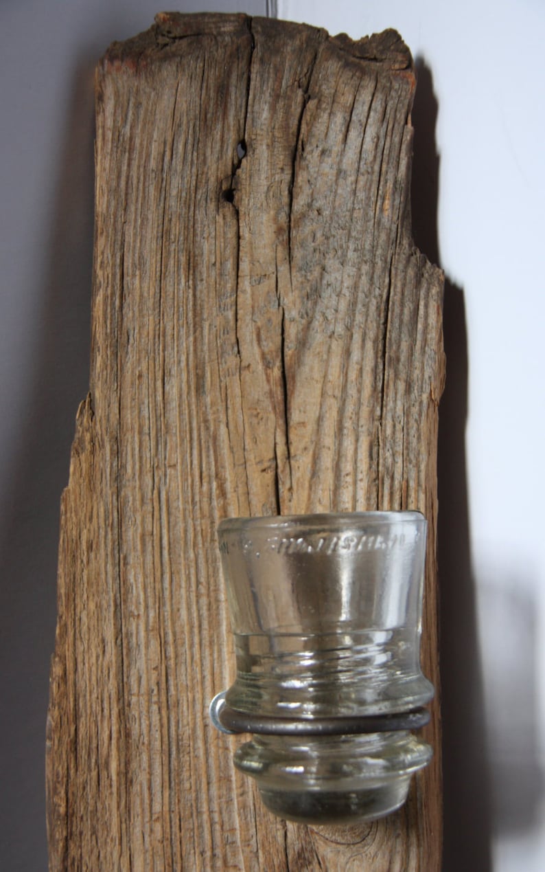 Rustic Glass Insulator Candle Holder Wall Vase Barn Wood - Etsy