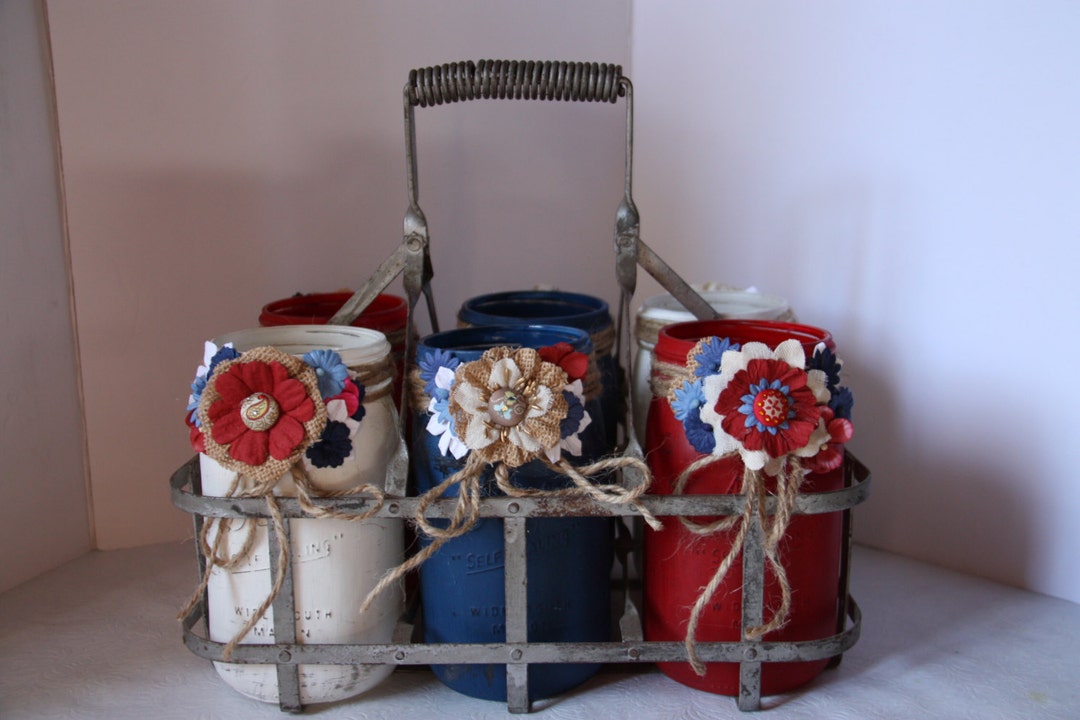Antique Metal Milk Bottle Oil Can Carrier, Mason Jars Picnic Storage ...