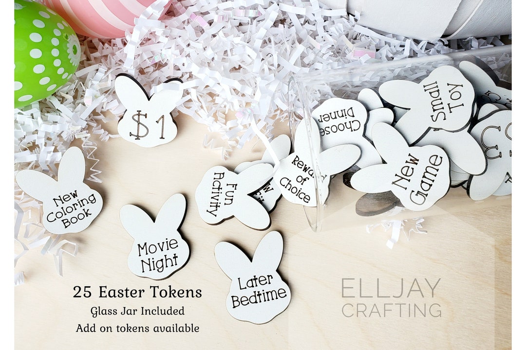 Easter Egg Hunt Filler Tokens With Glass Jar & Lid, Bucket List Tokens ...