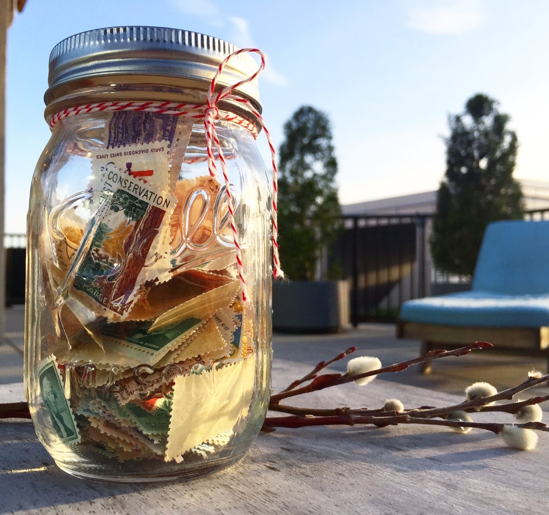 50 UNUSED Vintage Postage Stamps With Mason Jar 1 to 8 Cent Extra ...