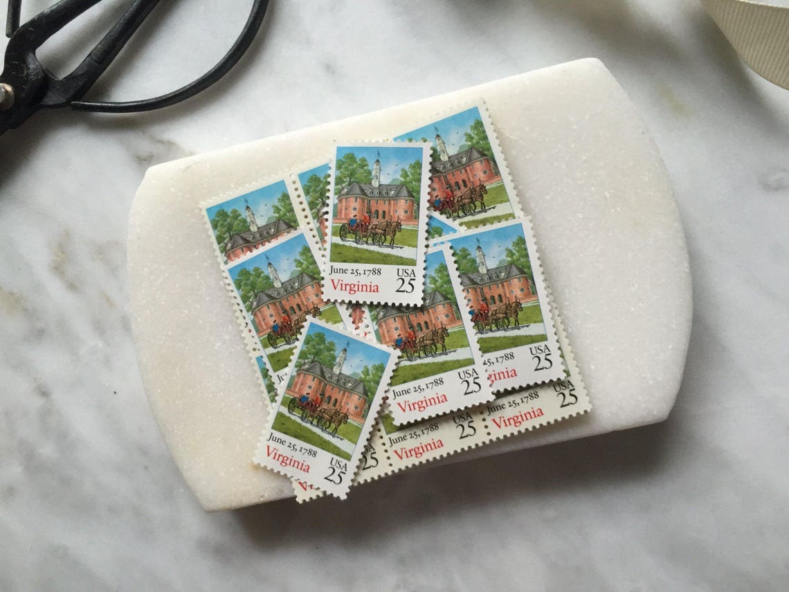 Virginia Postage Stamps | 10 Unused Vintage Postage Stamps | 25 Cents ...