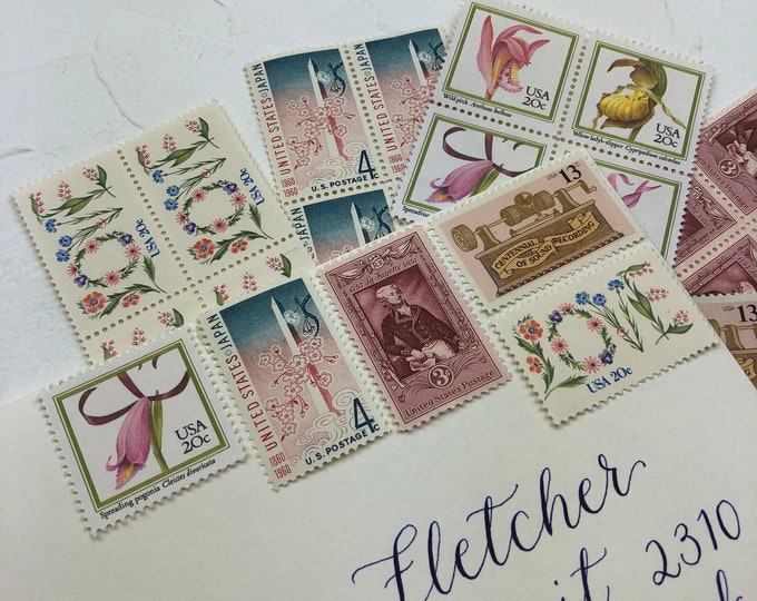 Floral Pink Vintage Unused Postage Stamps for 5 Letters - Etsy