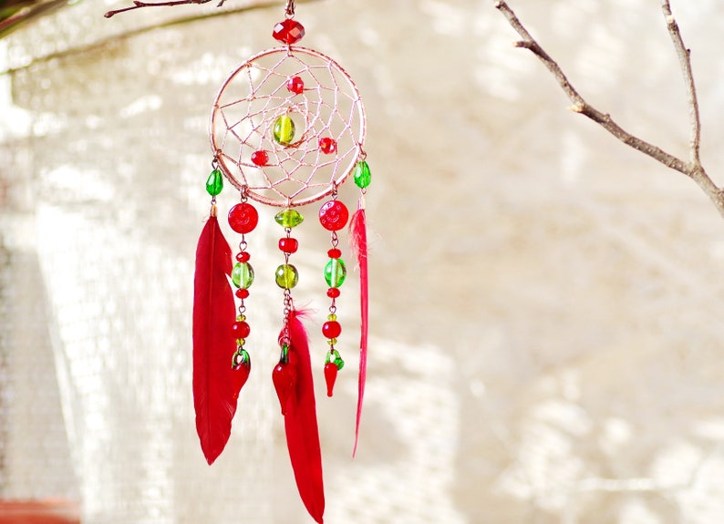 Light Catcher in Red_dreamcatcher_electroforming_vintage Beads_faceted ...
