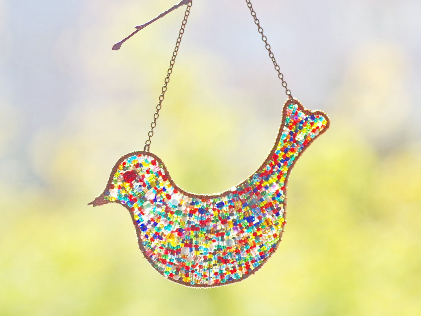 Light Catcher, Eastar Beaded Bird, Wire Wrapped, Copper Windows Decor ...