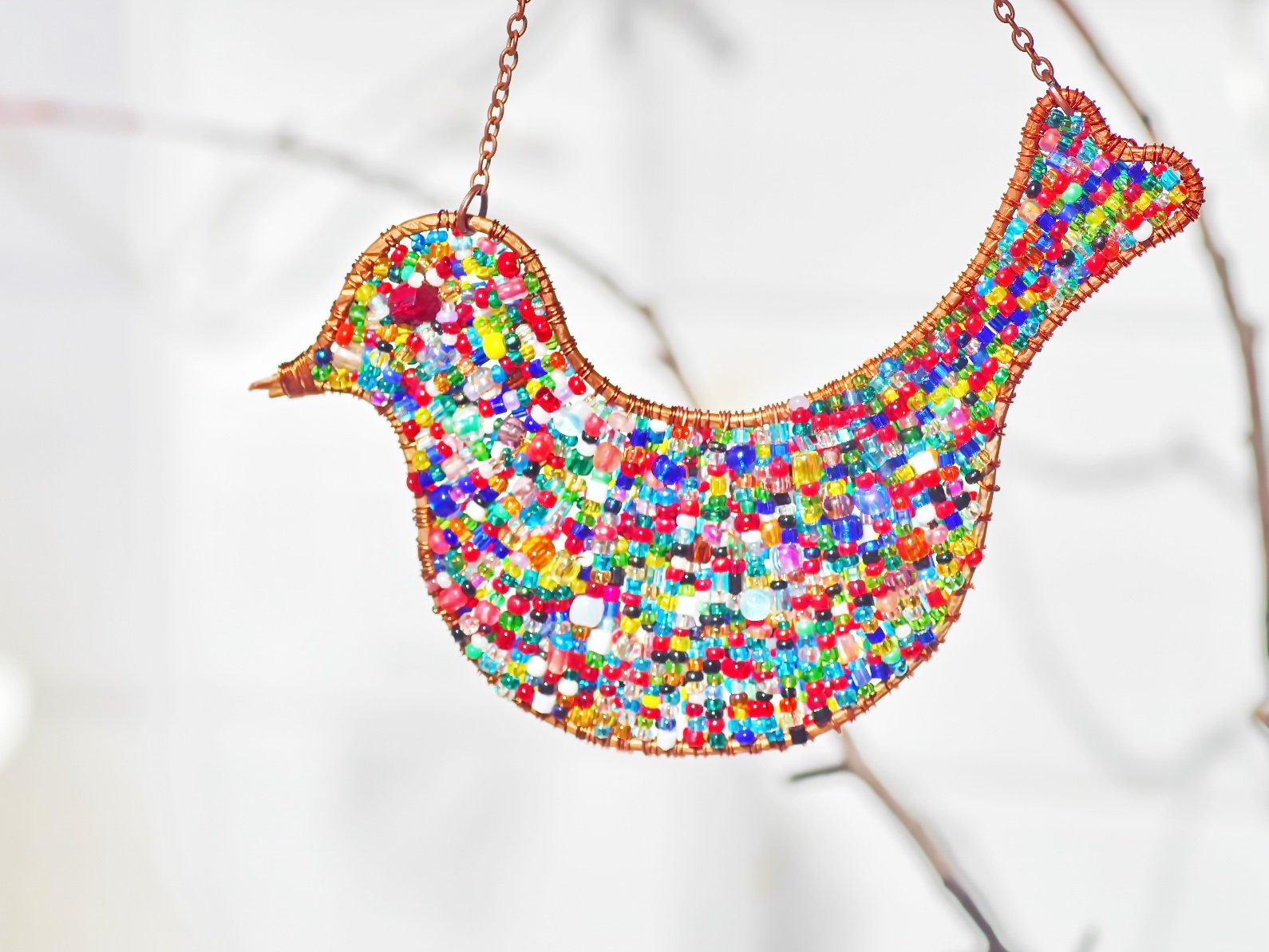 Light Catcher, Eastar Beaded Bird, Wire Wrapped, Copper Windows Decor ...