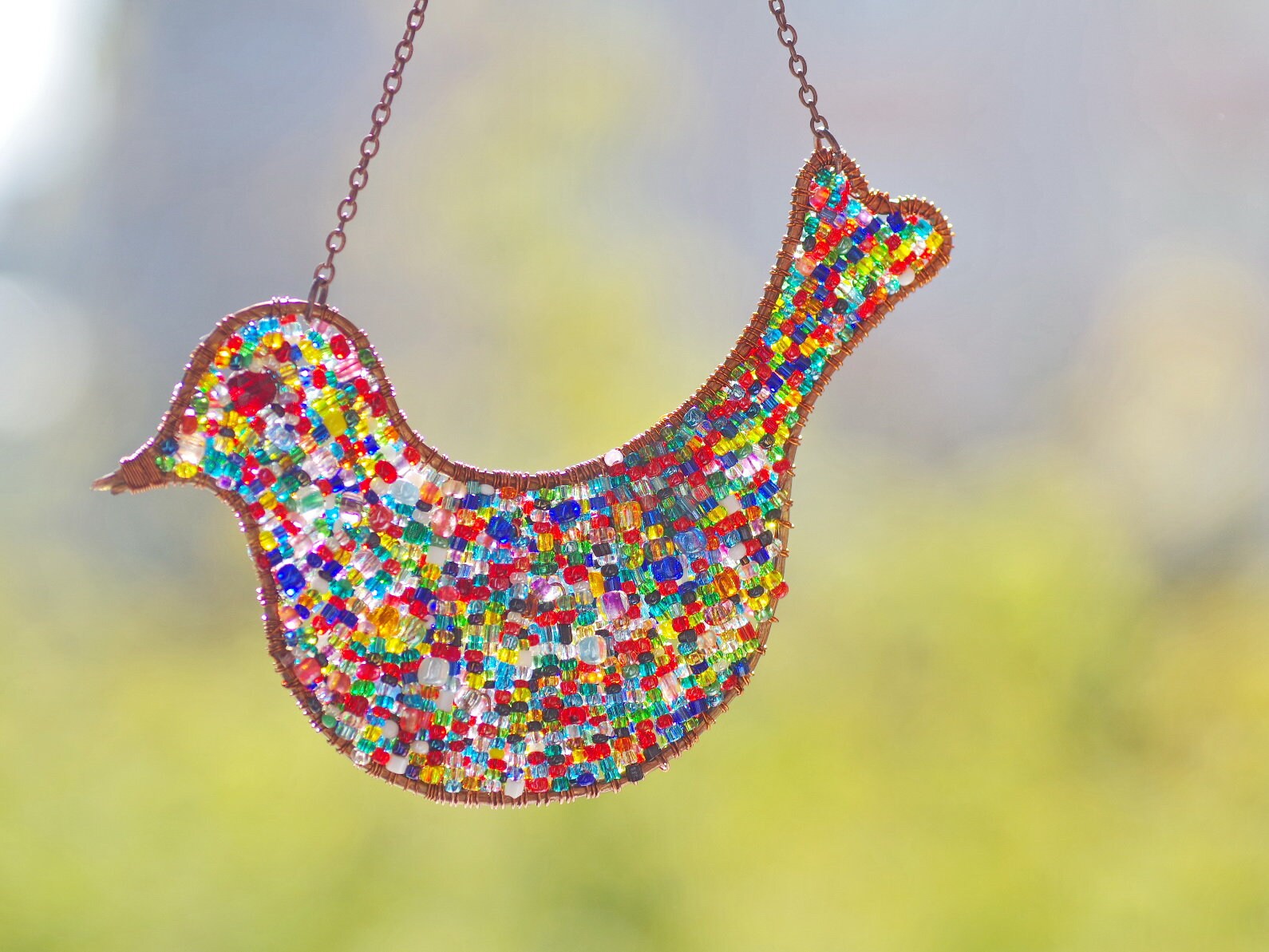 Light Catcher, Eastar Beaded Bird, Wire Wrapped, Copper Windows Decor ...