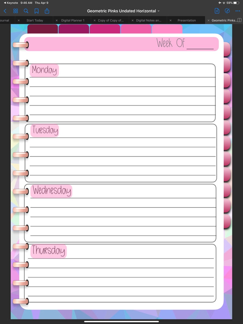 Horizontal Weekly Portrait Layout Undated Digital Planner - Etsy