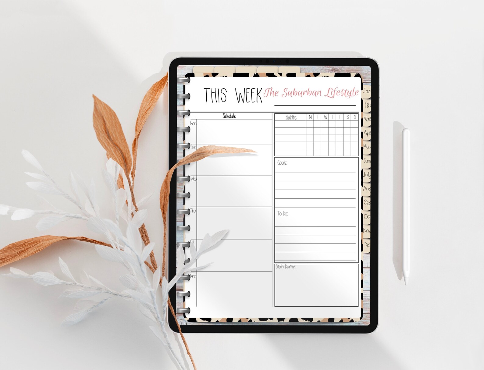 Leopard Print Portrait Layout Undated Digital Planner - Monthly/weekly ...