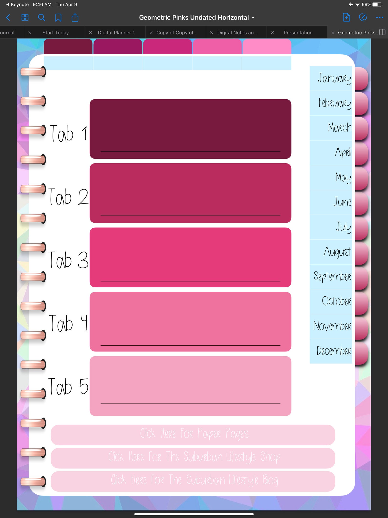 Horizontal Weekly Portrait Layout Undated Digital Planner - Etsy