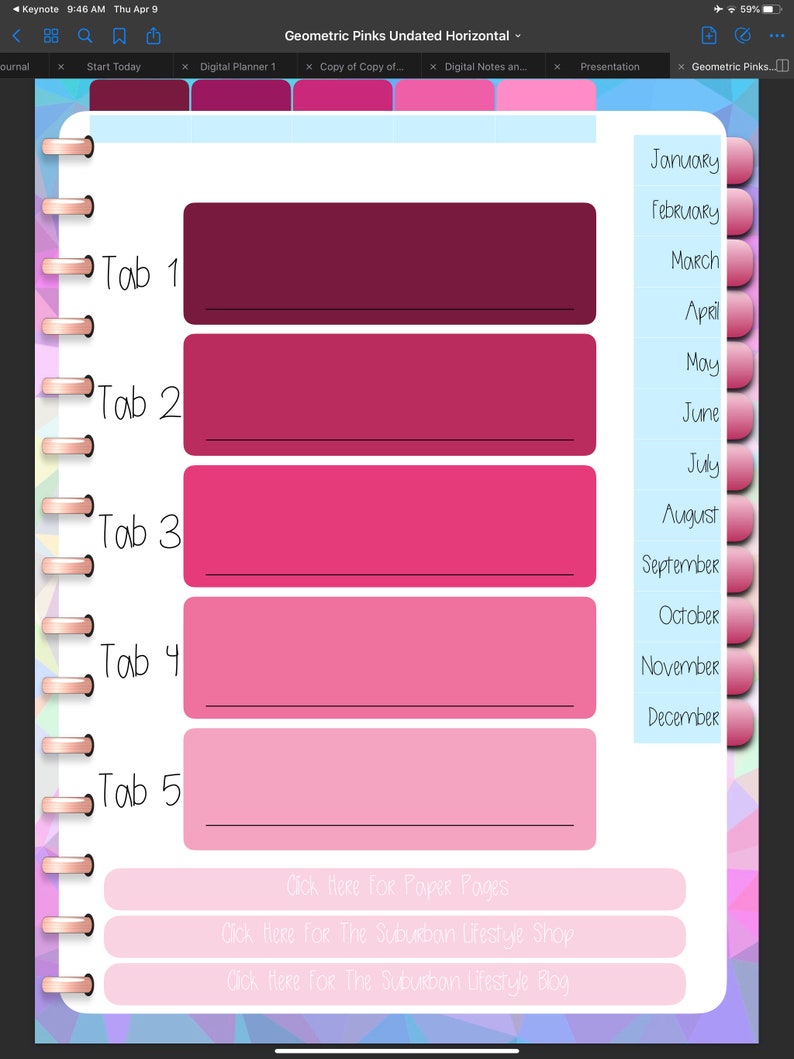 Horizontal Weekly Portrait Layout Undated Digital Planner - Etsy
