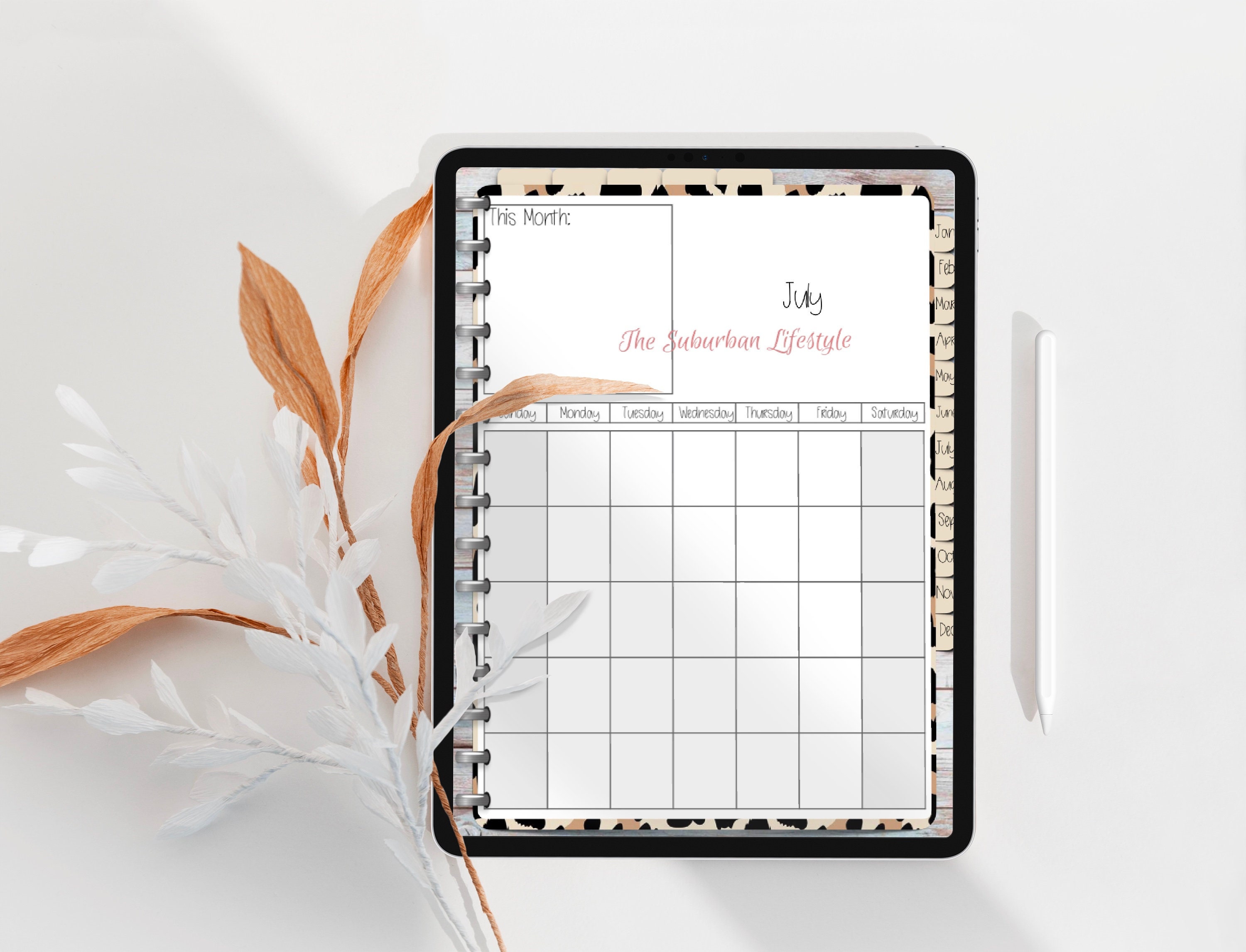 Leopard Print Portrait Layout Undated Digital Planner - Monthly/weekly ...