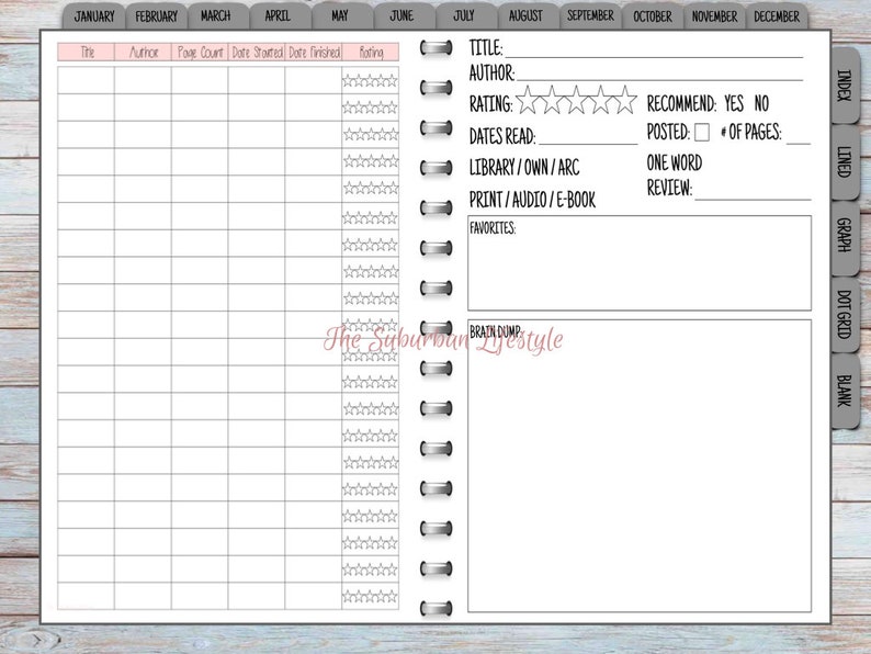 Book Tracker and Review Digital Planner Insert Bundle (printable) - Etsy