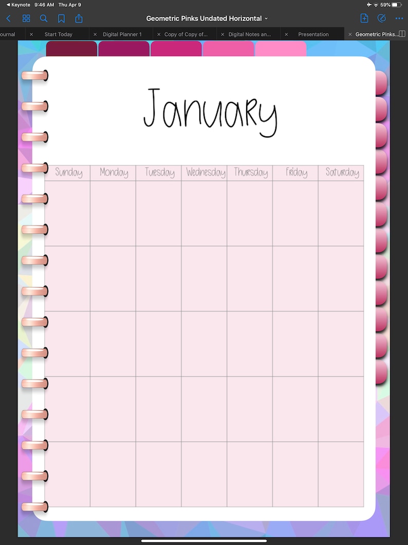Horizontal Weekly Portrait Layout Undated Digital Planner - Etsy