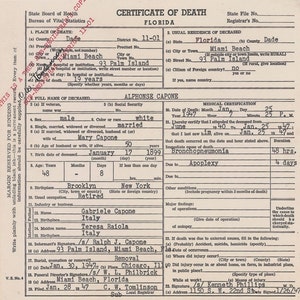 Al Capone - Death Certificate - 1947 - Miami Beach - Florida - Photo ...