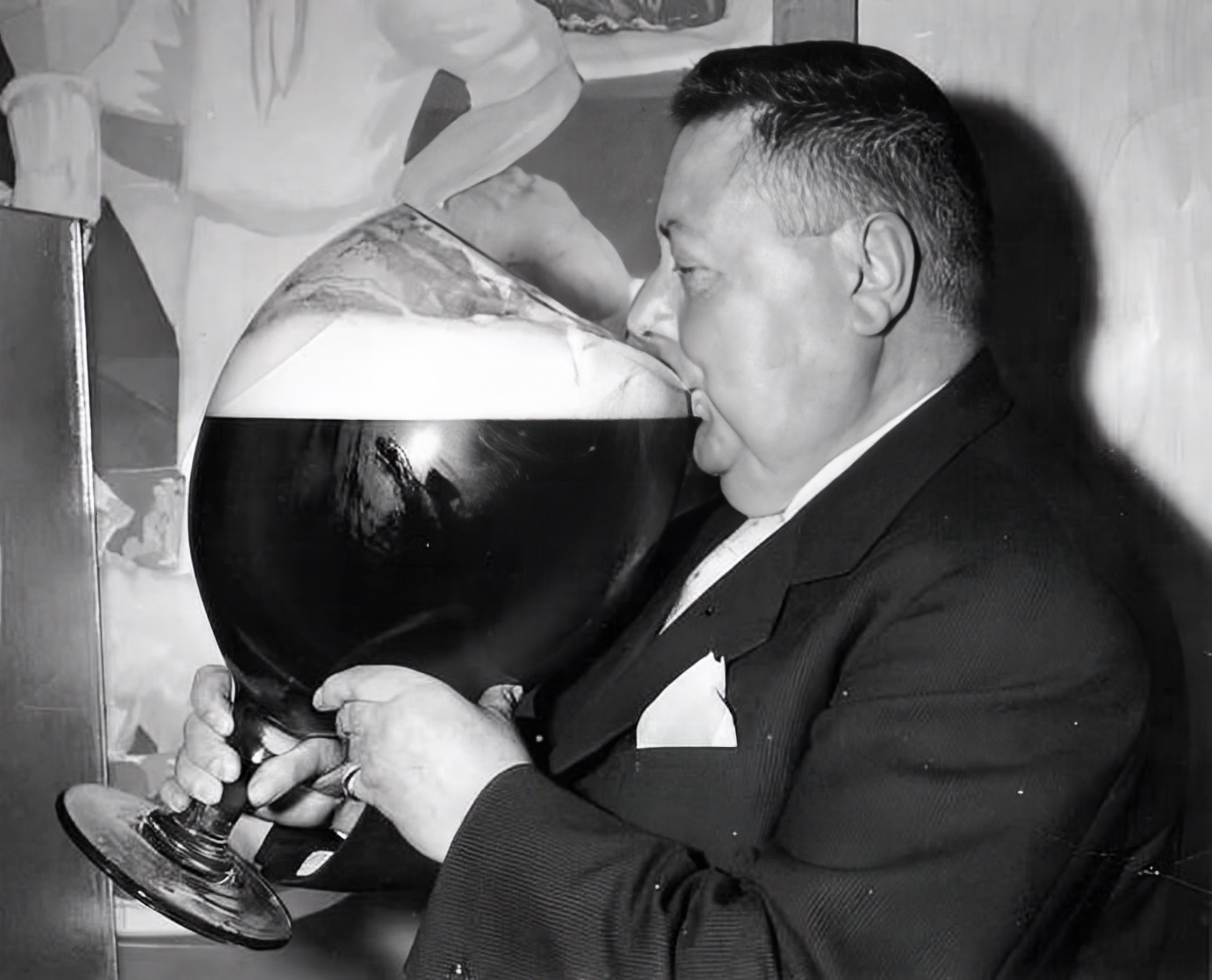 Man Drinking Giant Beer Photo, Pub Art, Home Brewery Decor, Bar Cart ...