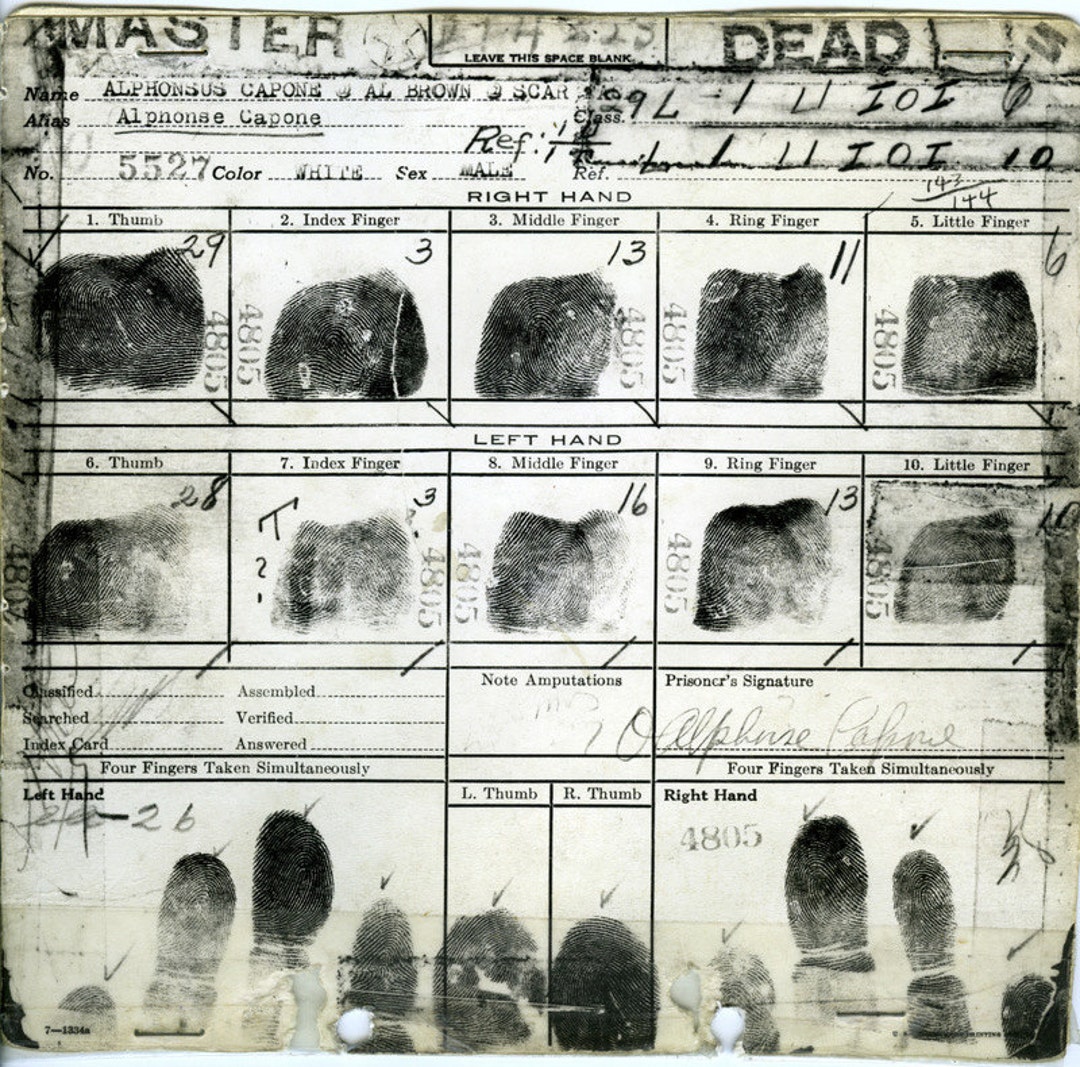 Al Capone - Fingerprint Card - Rare - Chicago - Mafia - Prohibition ...