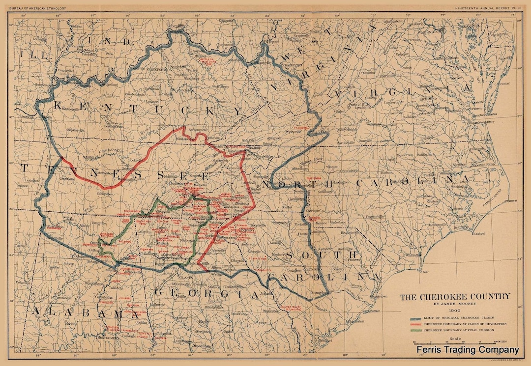 Native American the Cherokee Country Map 1900 Photo Reproduction ...