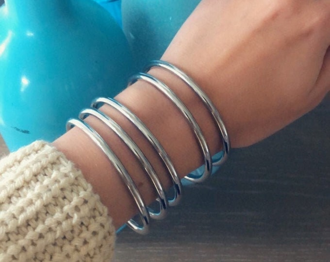 Thick Stainless Steel Bangle Bracelet Stacking Set of 3 or 5 - Etsy
