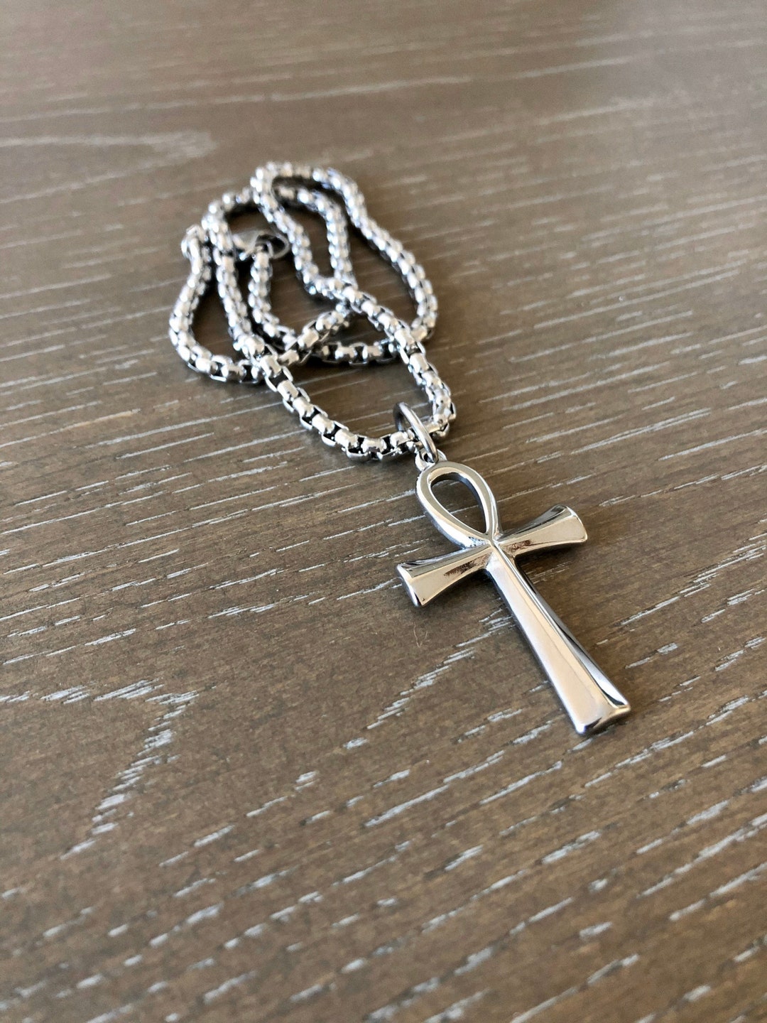 Stainless Steel Oversized Ankh Cross Pendant on Box Chain Necklace - Etsy
