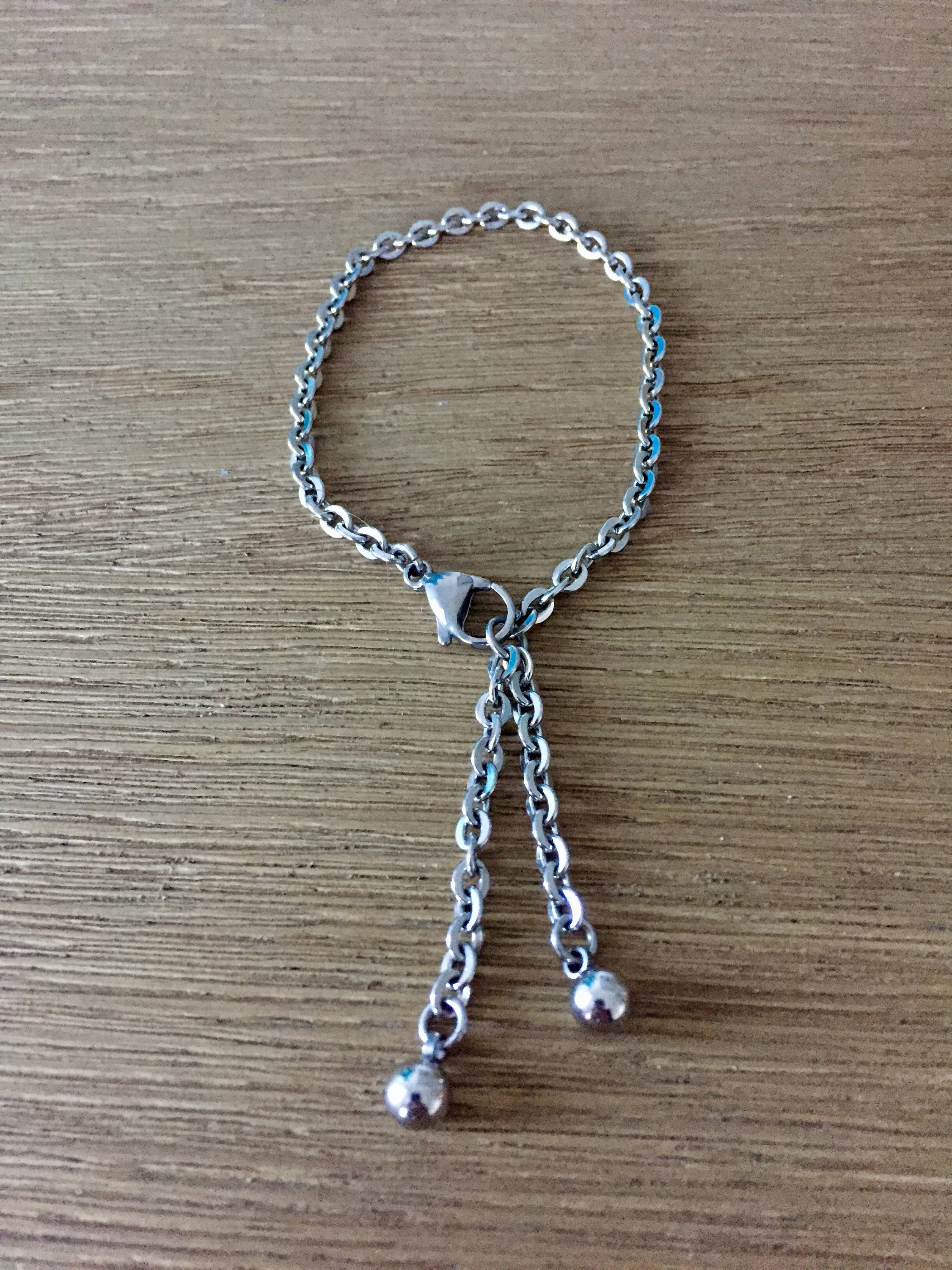 Stainless Steel Sparkle Chain Bracelet With Dangling Drop Bead | Etsy