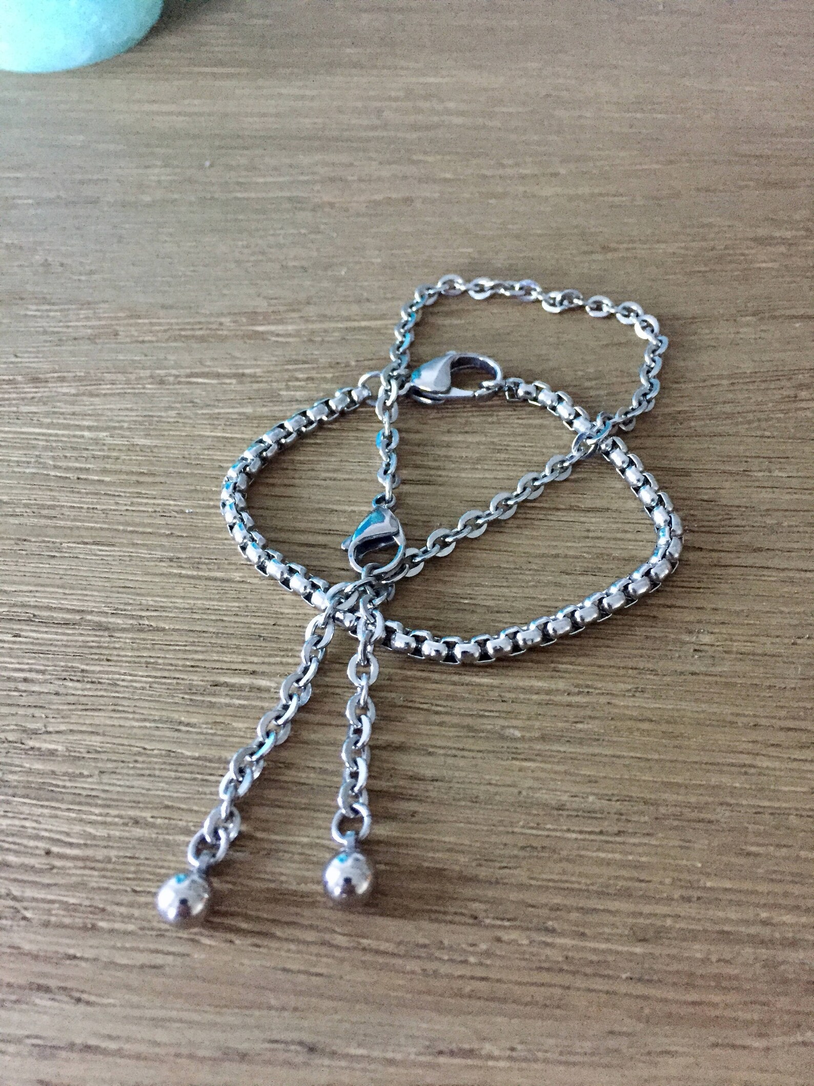 Stainless Steel Sparkle Chain Bracelet With Dangling Drop Bead | Etsy