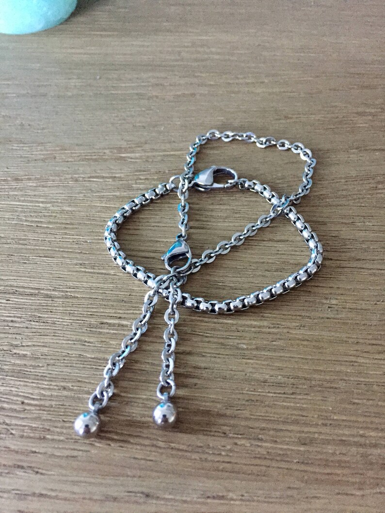 Stainless Steel Sparkle Chain Bracelet With Dangling Drop Bead - Etsy