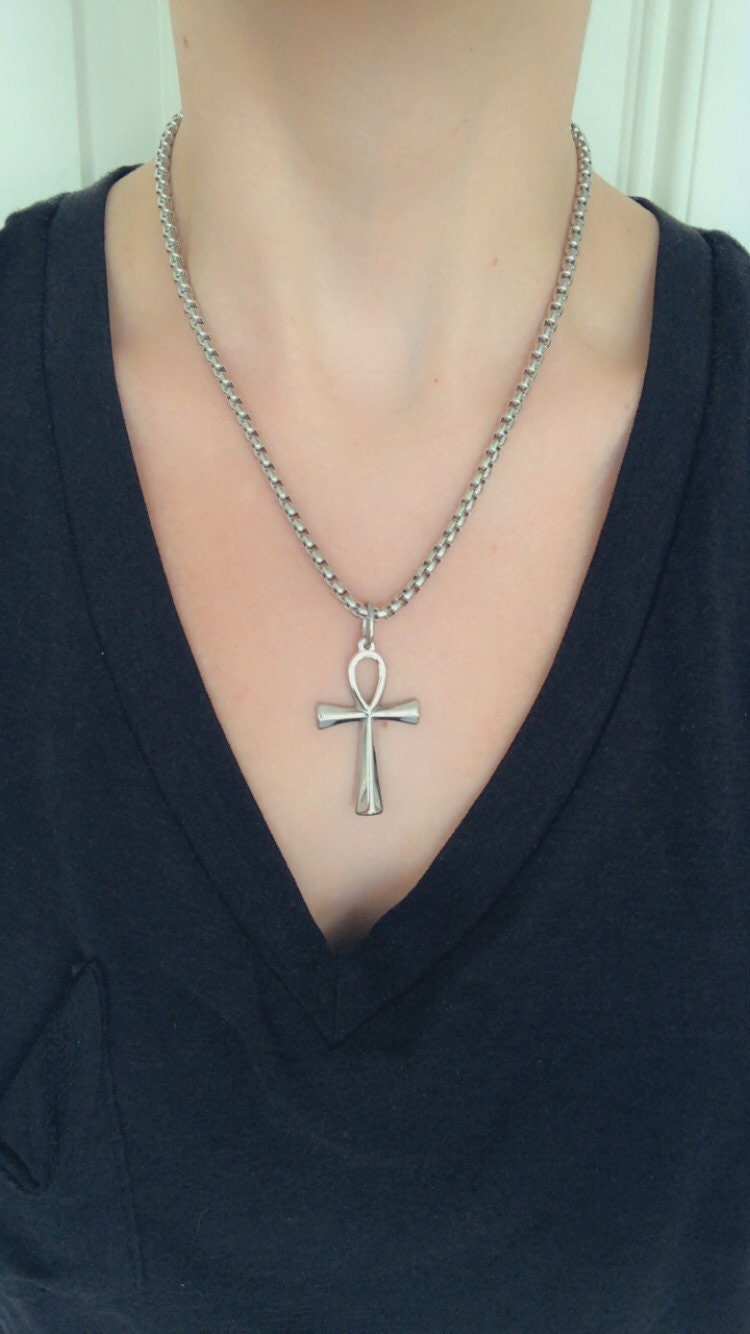 Stainless Steel Oversized Ankh Cross Pendant on Box Chain - Etsy