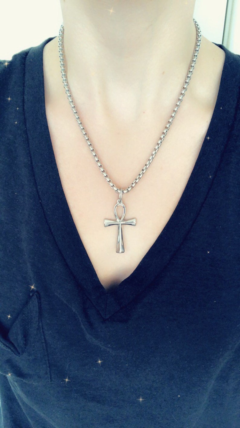 Stainless Steel Oversized Ankh Cross Pendant on Box Chain - Etsy