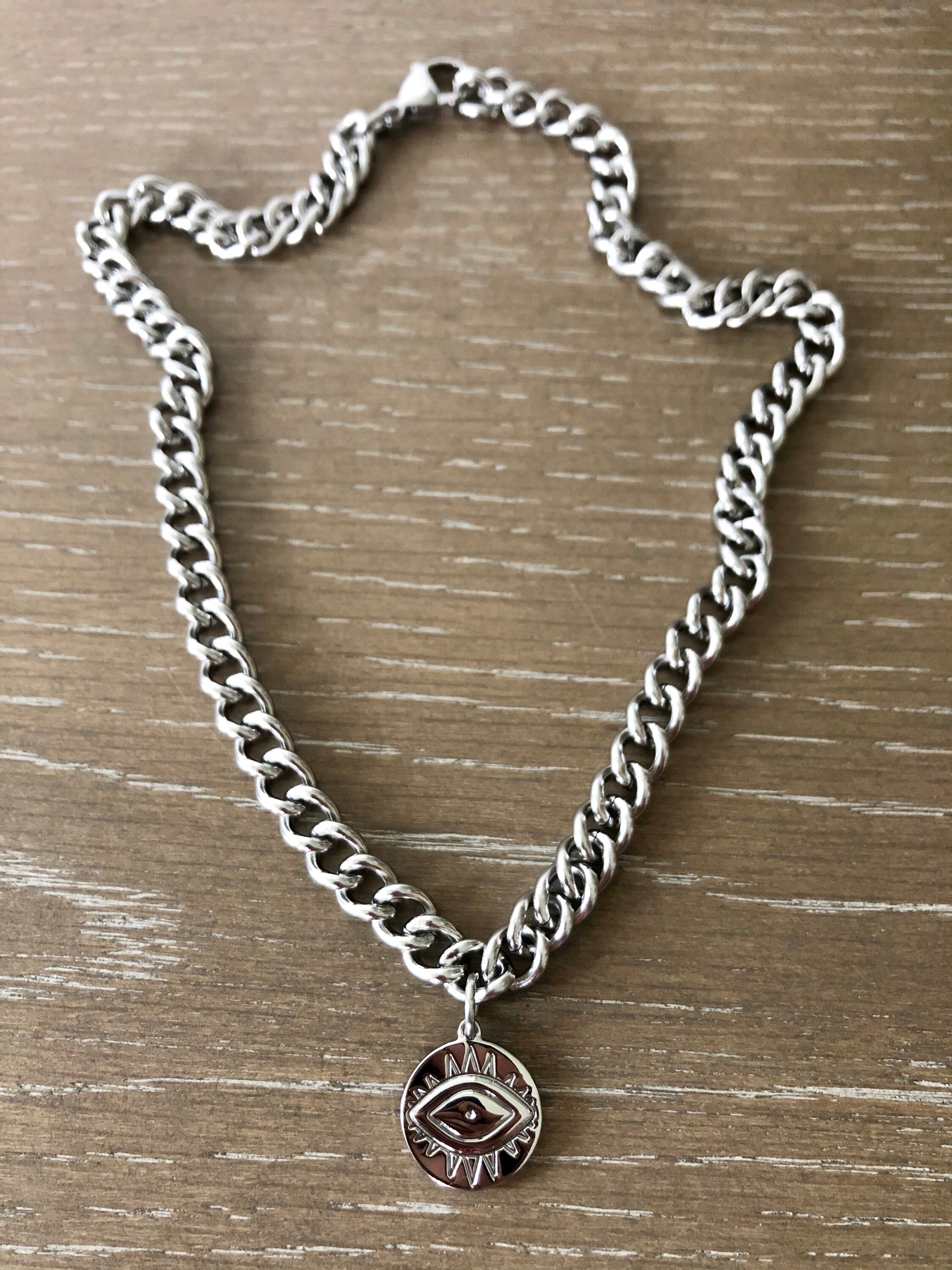 Stainless Steel Thick Chunky Curb Chain Custom Length Evil Eye - Etsy