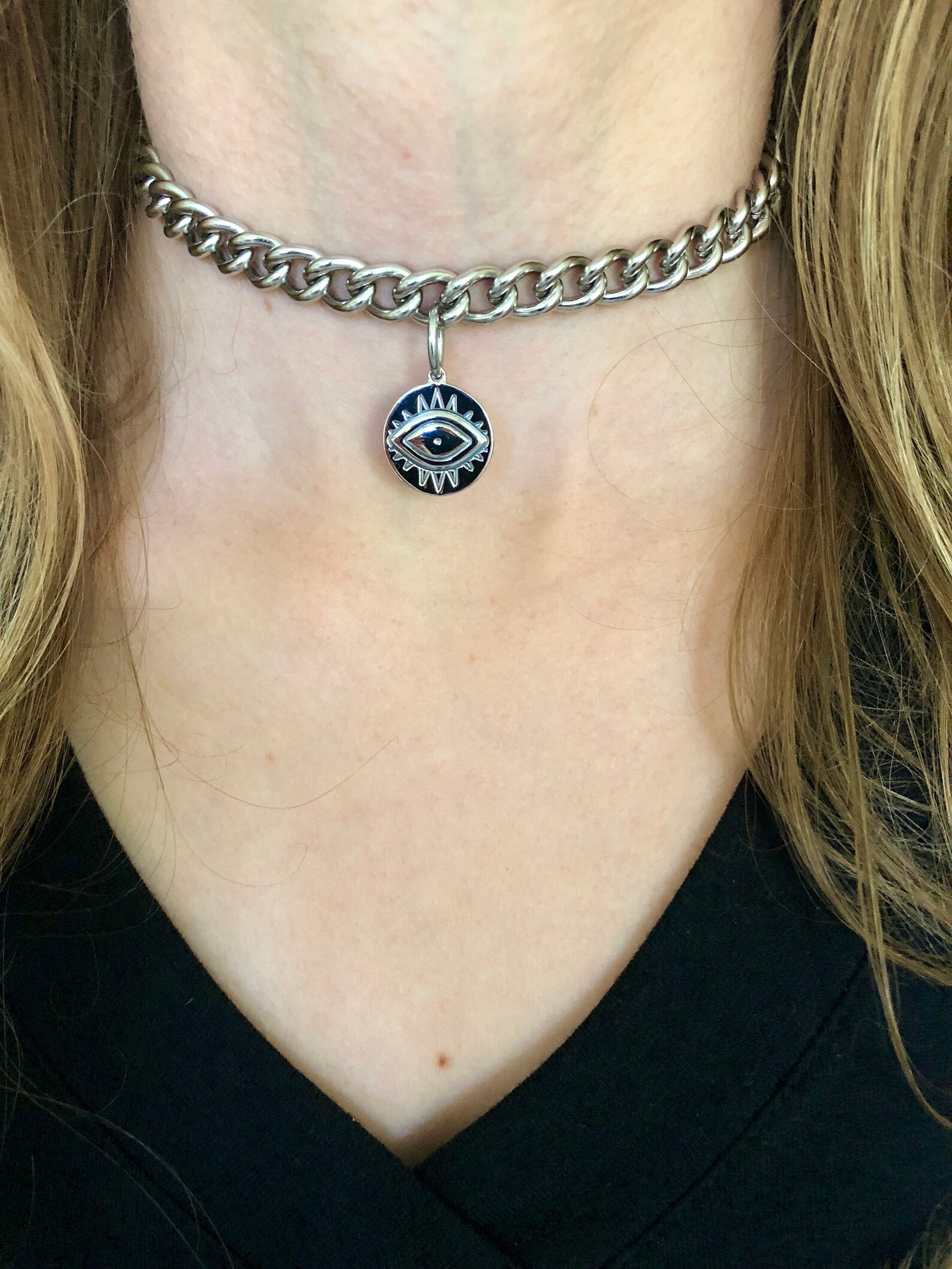 Stainless Steel Thick Chunky Curb Chain Custom Length Evil Eye - Etsy