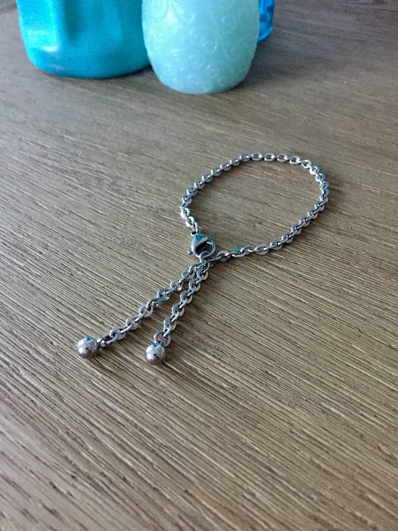 Stainless Steel Sparkle Chain Bracelet With Dangling Drop Bead - Etsy
