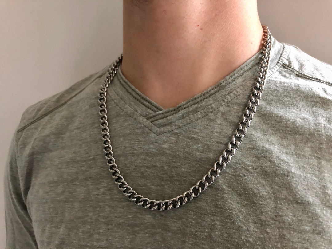 Men's Stainless Steel Thick Chunky Curb Cuban Chain Long Necklace - Etsy