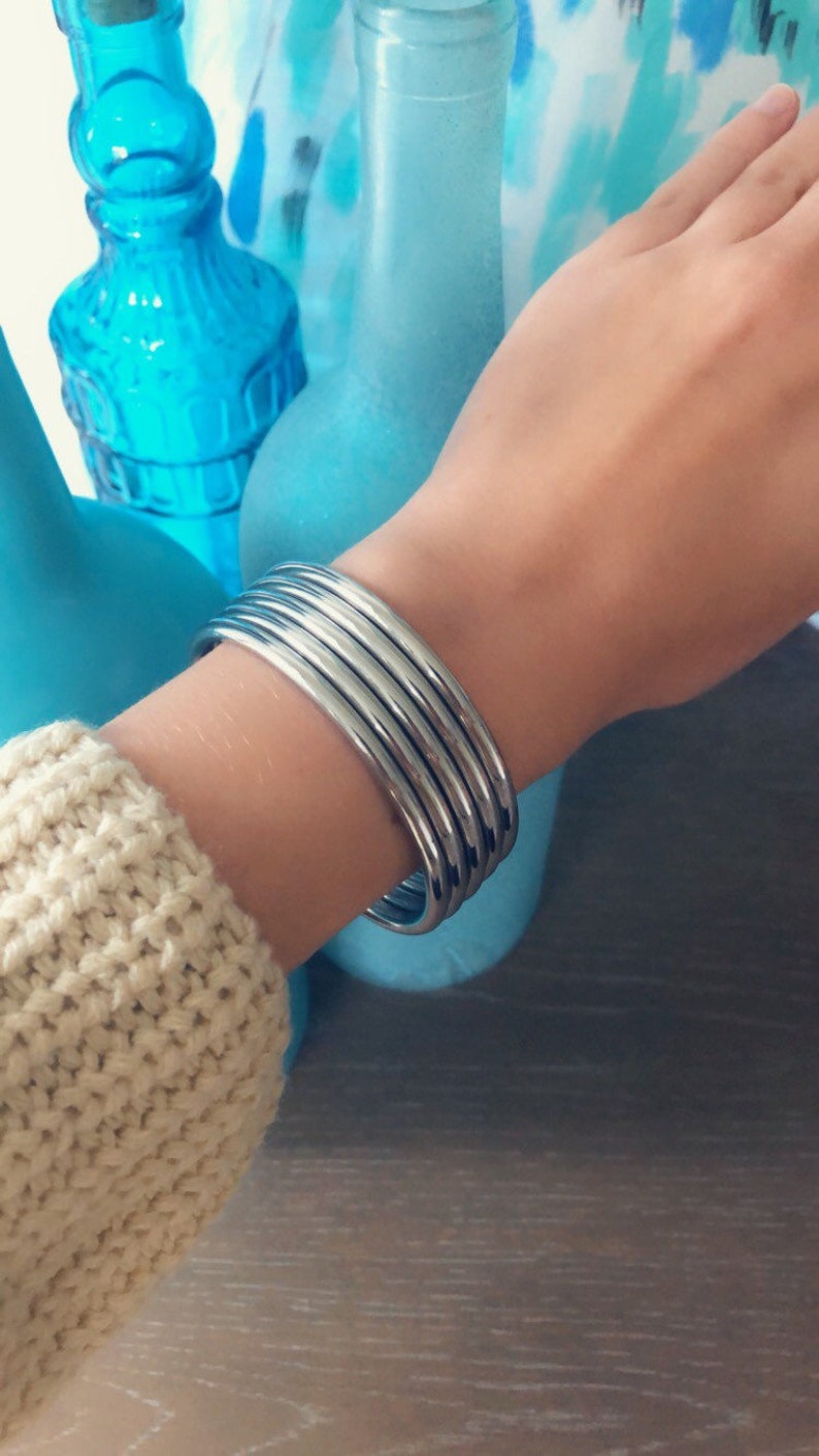 Thick Stainless Steel Bangle Bracelet Stacking Set of 3 or 5 - Etsy