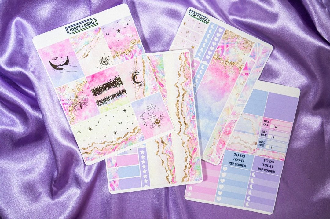 Rainbow Foiled Planner Sticker Kit, Abstract Watercolor Sticker Kit ...