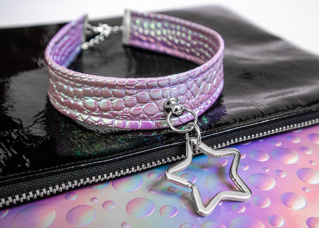 Purple Pastel Choker, Holographic Iridescent Vinyl Choker, Pastel Goth ...