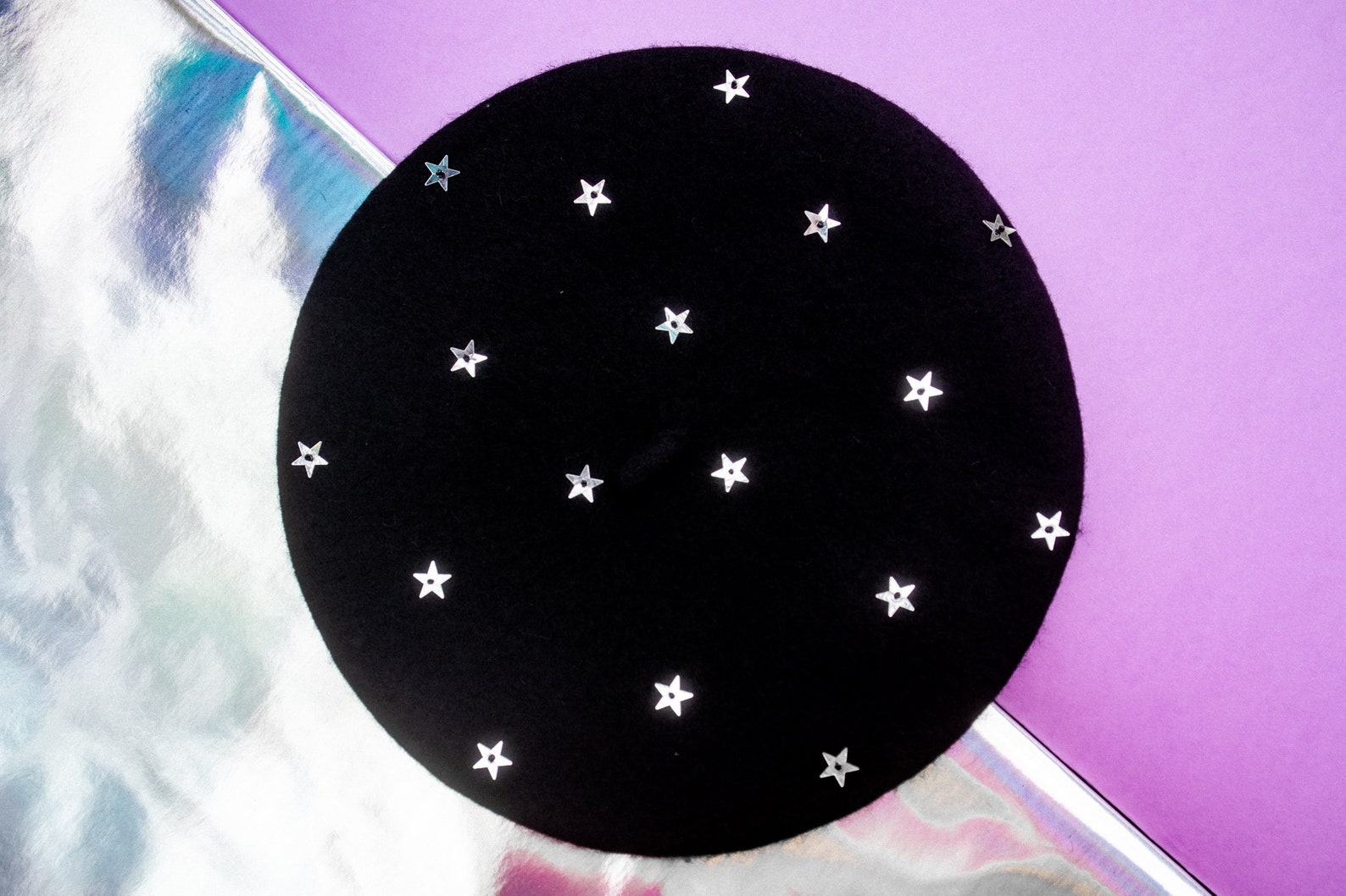 Purple Alien Beret Goth Beret Kawaii Goth Embroidered Wool | Etsy