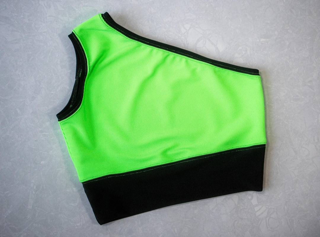 Neon Green & Black Ribbed One Shoulder Crop Top, Goth Active Wear ...
