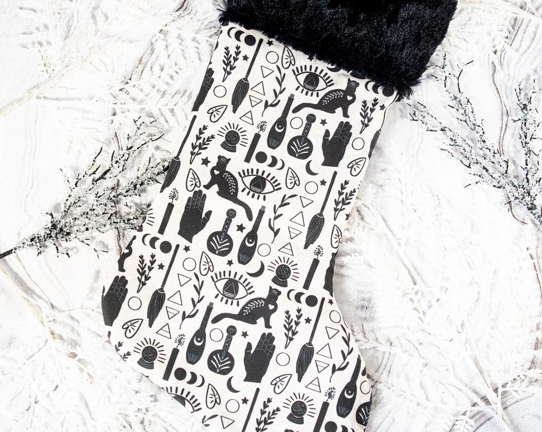 Witchy Christmas Stockings, Black Cat Stocking, Goth Christmas Stocking ...