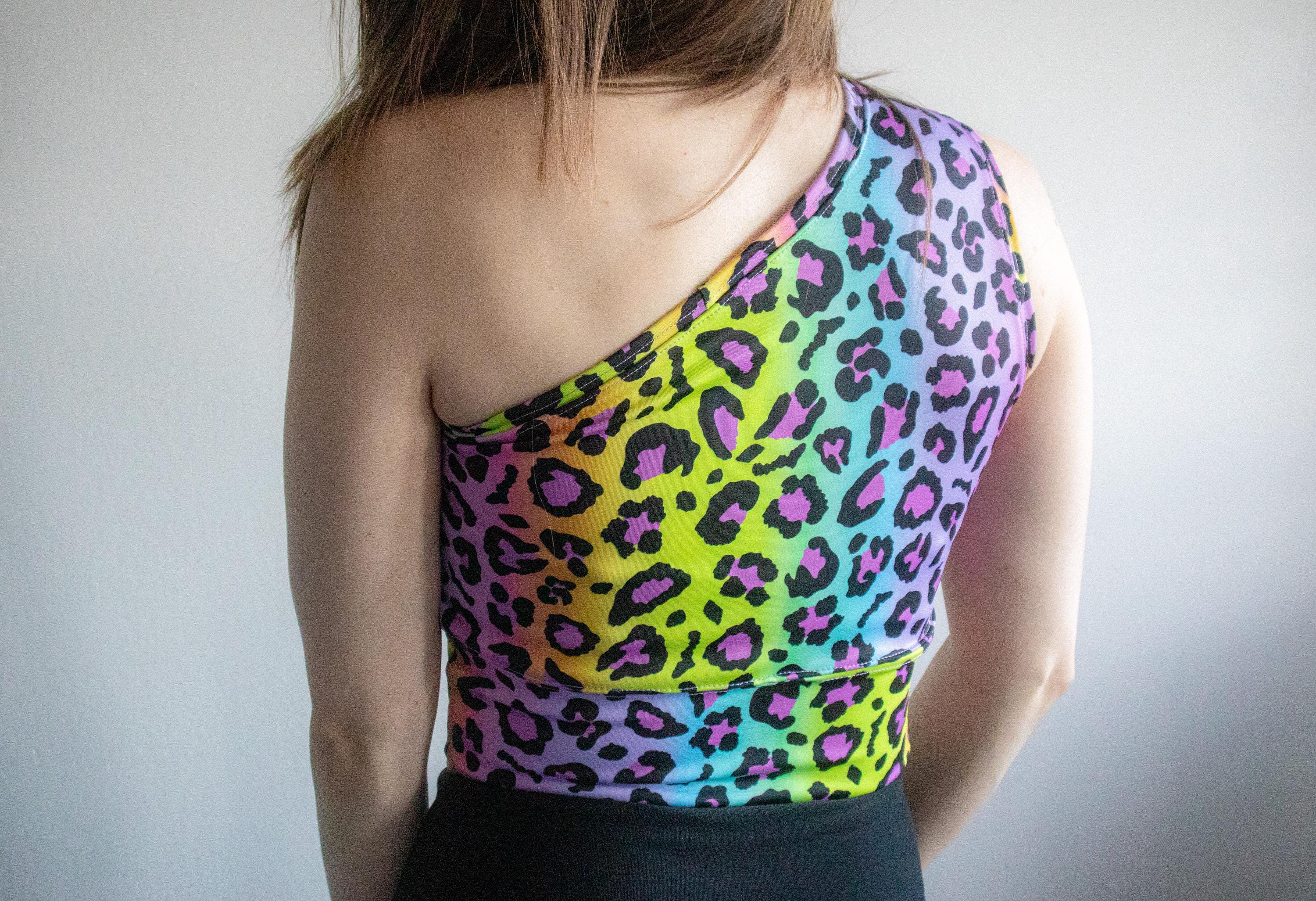 Rainbow Leopard One Shoulder Sport Top, Festival Clothing, Goth ...
