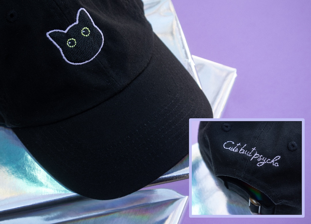 Black Cat Dad Hat, Cat Gift for Her, Dad Hat Cute, Cute but Psycho ...