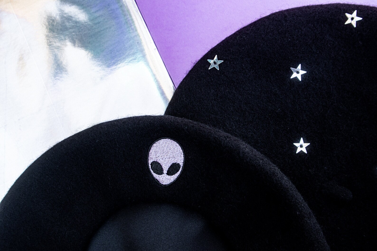Purple Alien Beret Goth Beret Kawaii Goth Embroidered Wool | Etsy