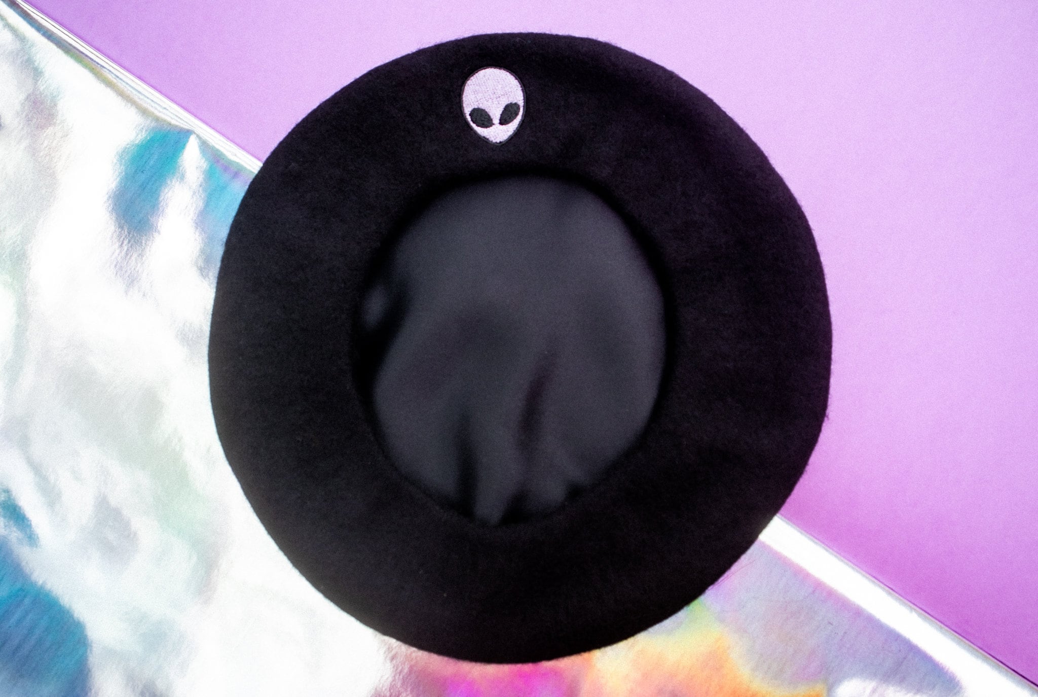 Purple Alien Beret Goth Beret Kawaii Goth Embroidered Wool | Etsy