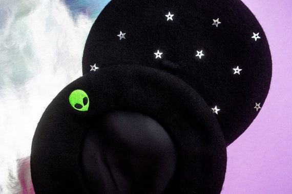 Green Alien Beret Goth Beret Kawaii Goth Embroidered Wool | Etsy